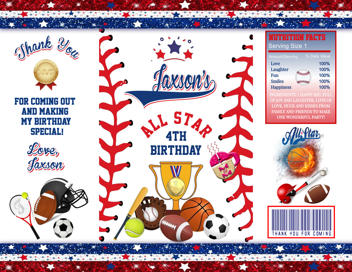 Editable All-Star Sports Chip Bag, Sports Chip Bag Template, Sports Th ...