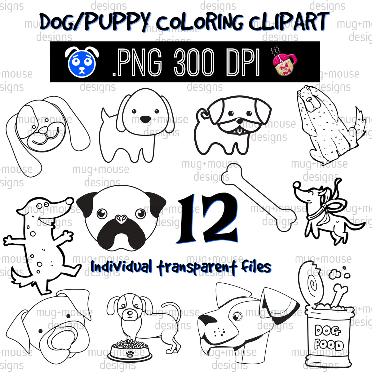 Dog-Puppy Clipart Black and White, Puppy Clipart – Mug+Mouse Designs