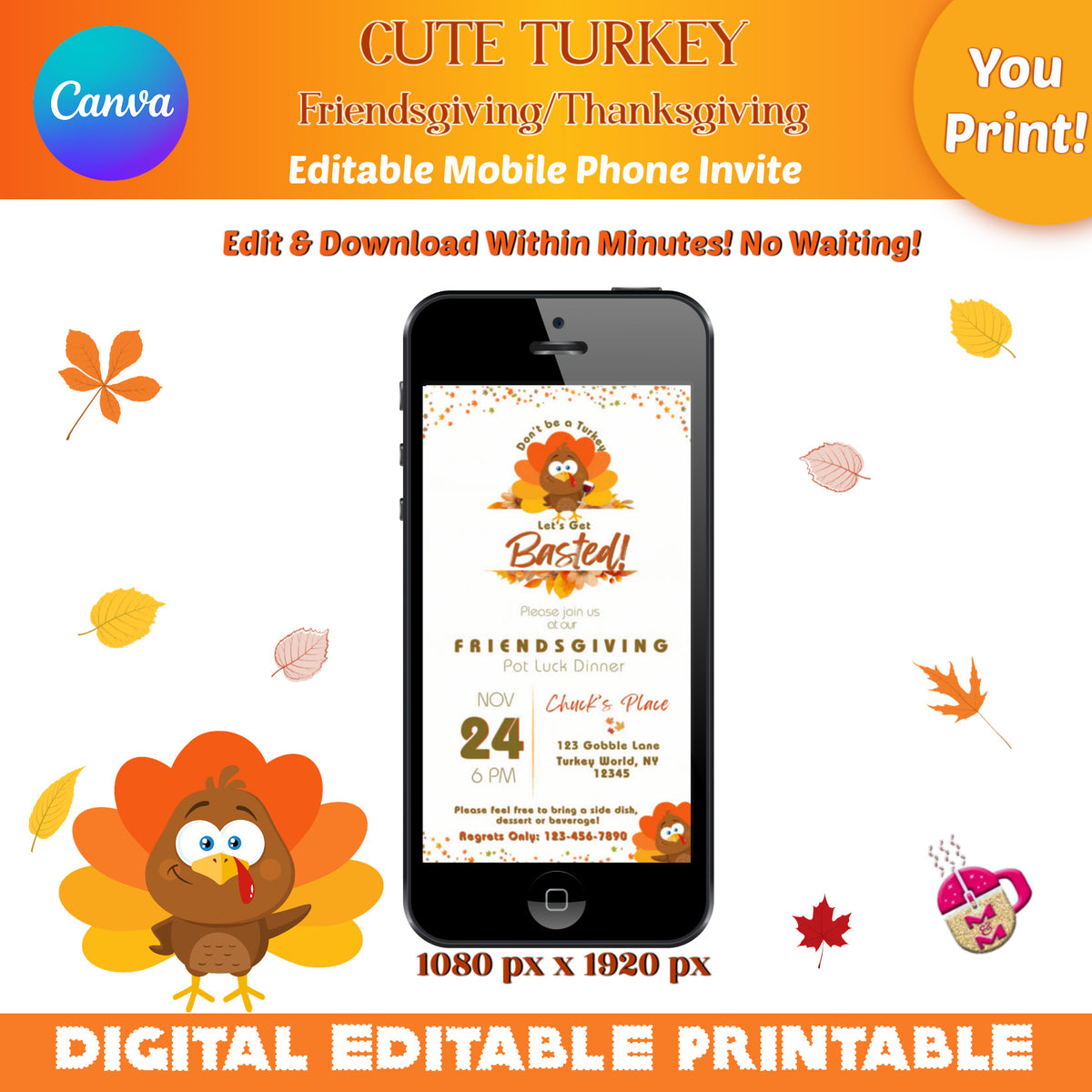 Editable Friendsgiving/Thanksgiving Phone Invitation | Thanksgiving Mo ...