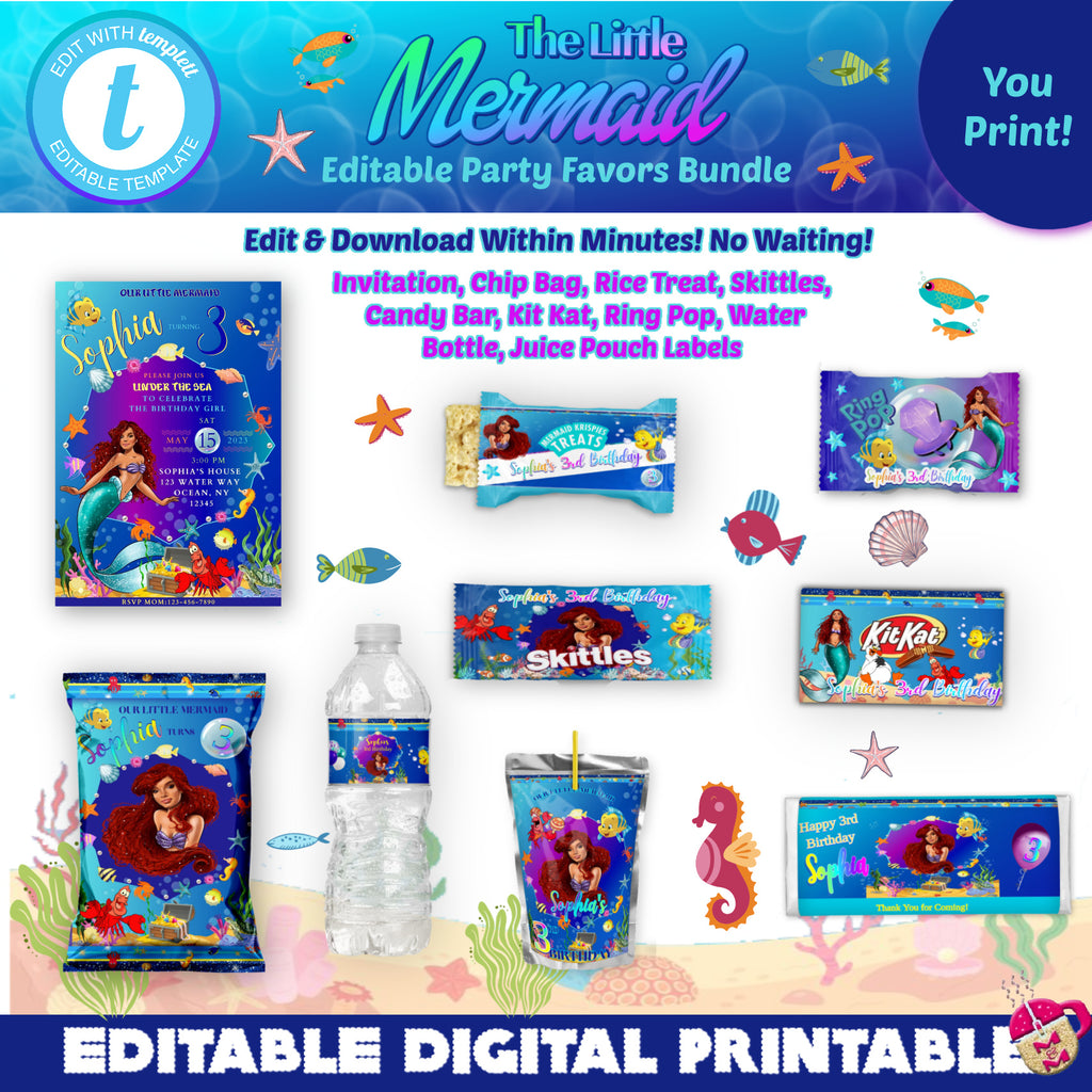 Editable The Little Mermaid Bundle | Halle Bailey Little Mermaid Party ...