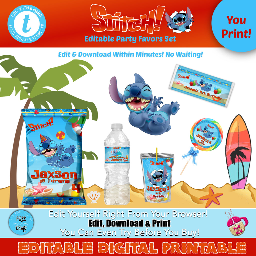 Editable Stitch Party Favor Set | Stitch Party Supplies | Stitch Party ...