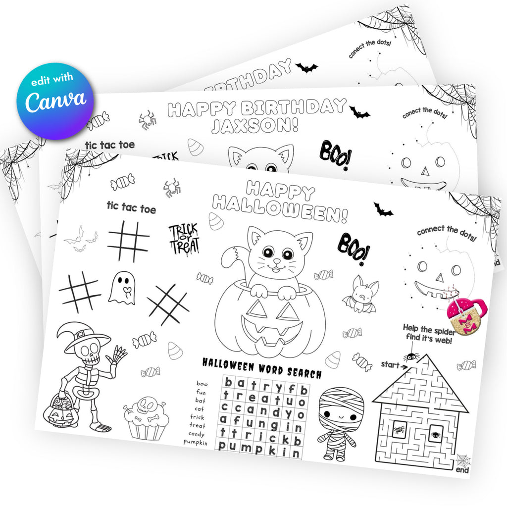 Editable Halloween Coloring Activity Placemat Page | Halloween Colorin ...