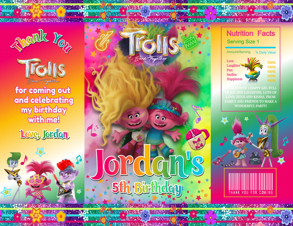 Editable Trolls Band Together Party Favor Set | Trolls Band Together P ...
