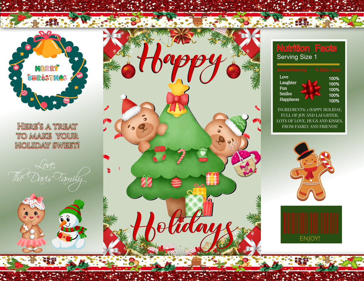 Editable Cute Holiday Chip Favor Bags | Cute Christmas Favor Bags | Ho ...