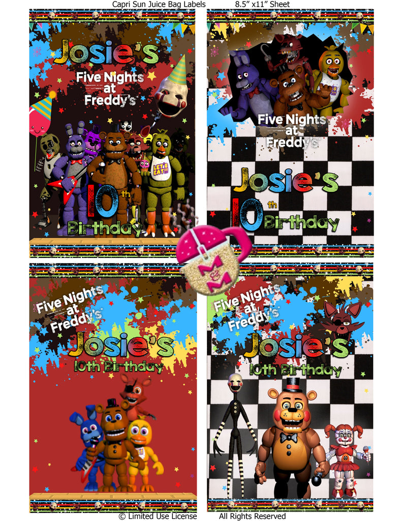Editable Five Nights at Editable Freddy's Party Favor Set, Five Nights ...