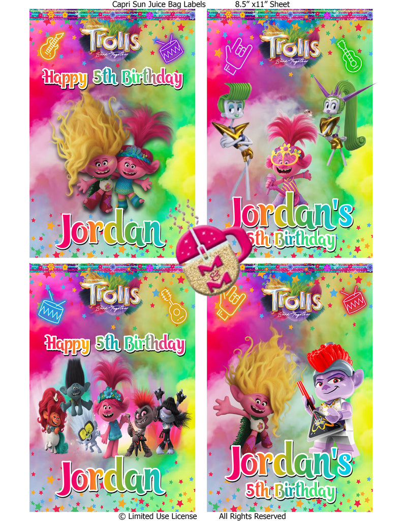 Editable Trolls Band Together Party Favor Set | Trolls Band Together P ...