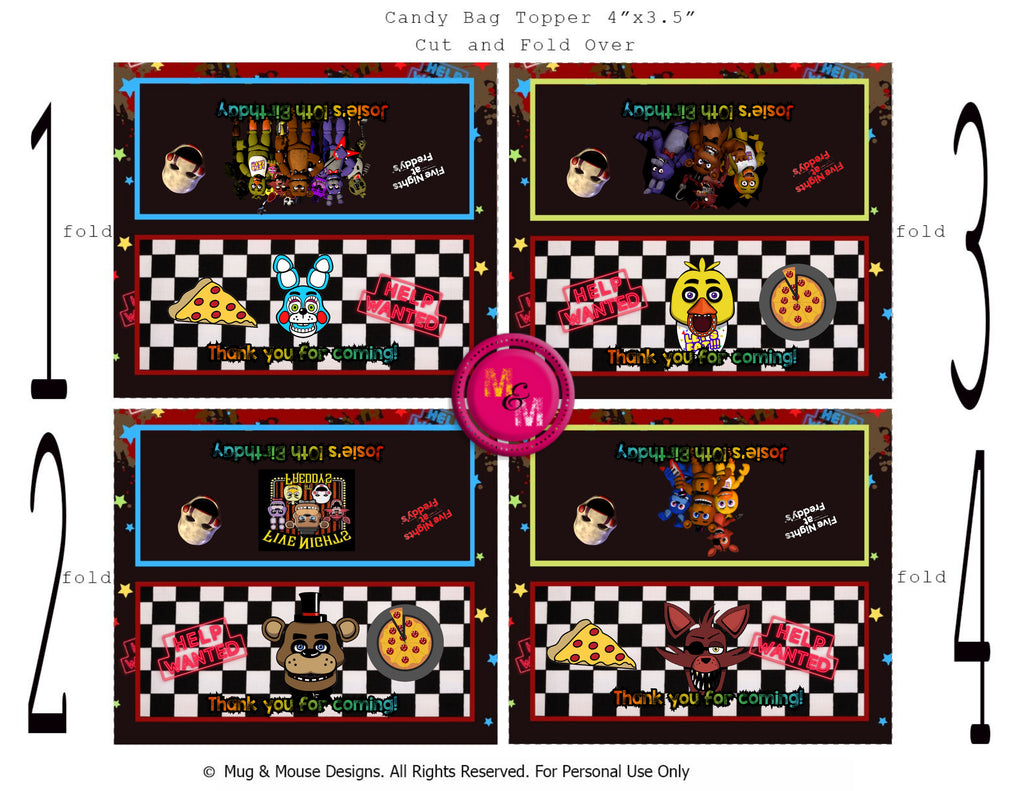 Editable Five Nights at Editable Freddy's Party Favor Set, Five Nights ...