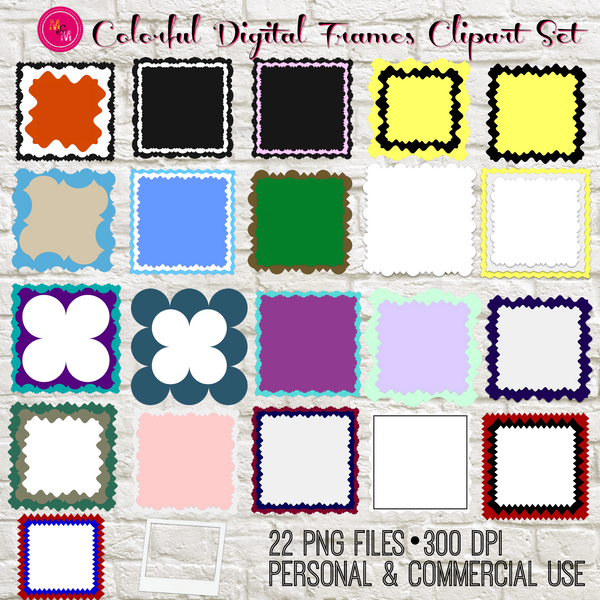 Instant Download Colorful Frames Digital Clipart Set, Scrapbooking, Cl ...