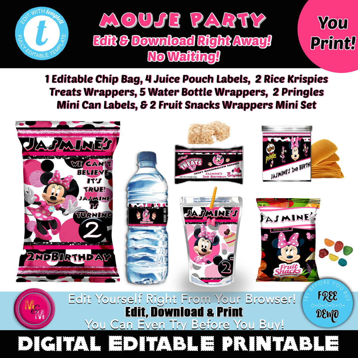 Editable Mouse Party Party Kit, Mouse Party Package, Mouse Printables ...