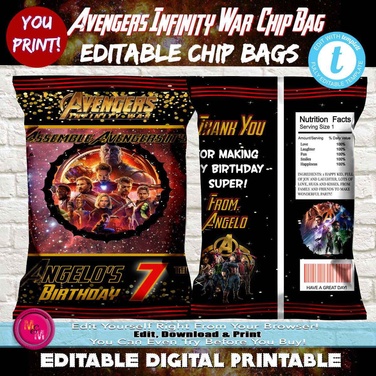 Editable Avengers Infinity War Chip Bag Printable – Mug+Mouse Designs