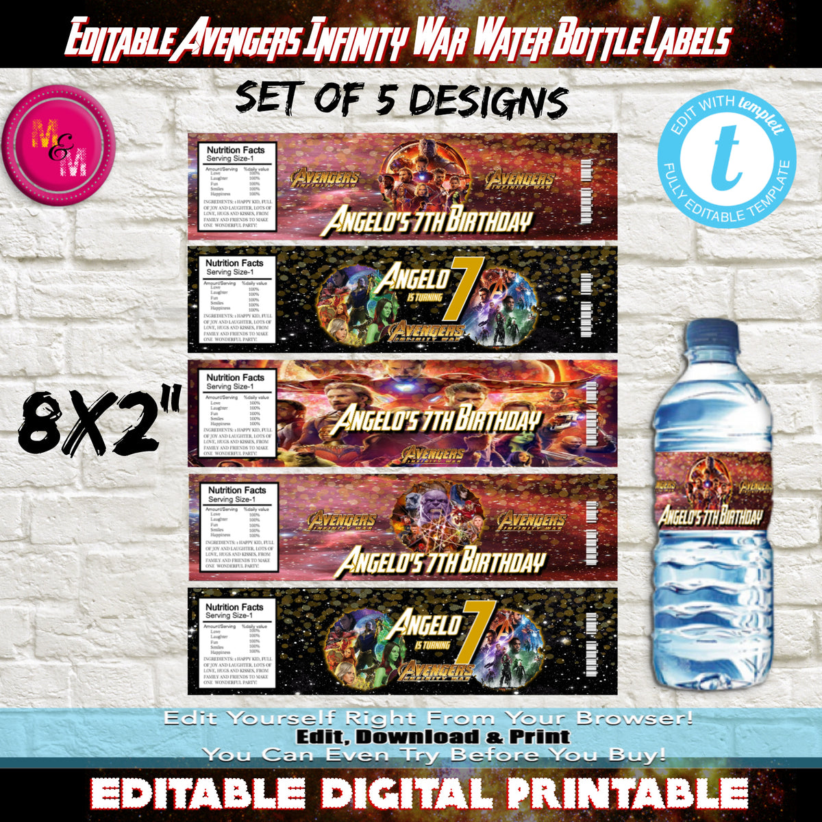Editable Avengers Infinity War Water Bottle Wrappers – Mug+Mouse Designs