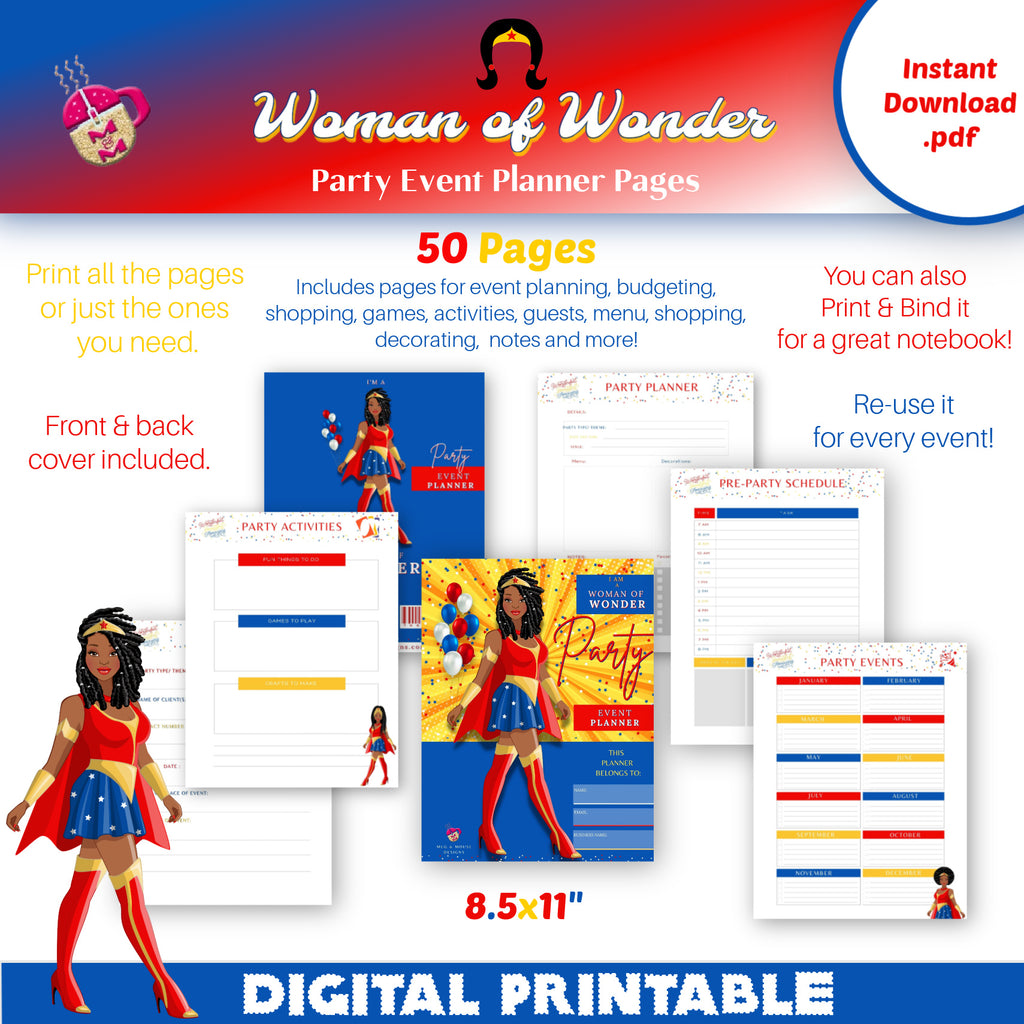 Woman of Wonder Party Event Planner | Superhero Themed Planner Printab ...