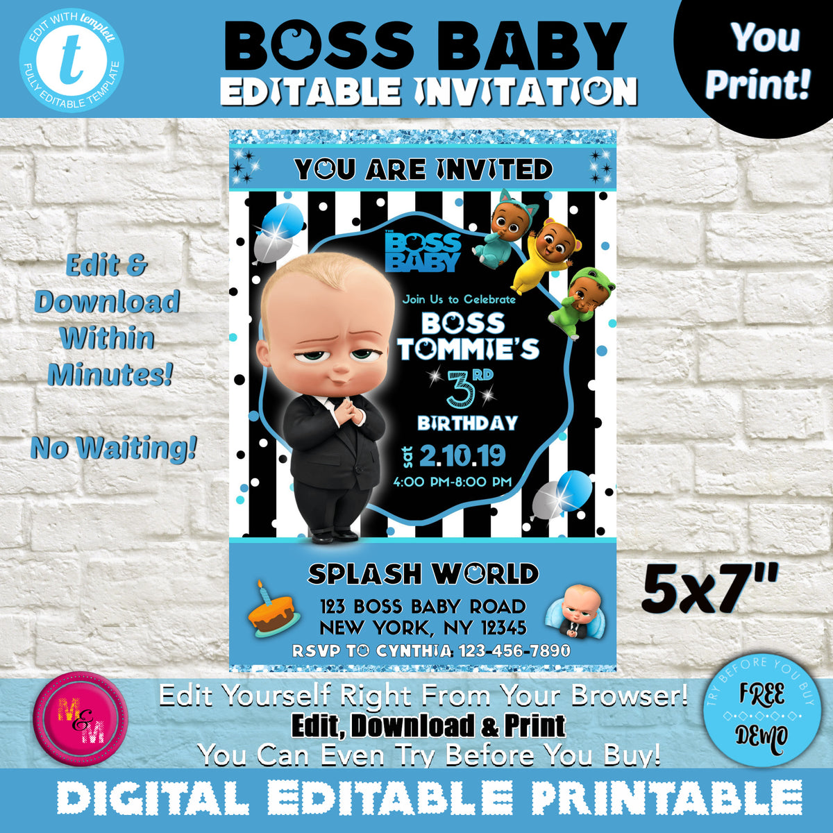 Editable African American Boss Baby Invitations – Mug+Mouse Designs
