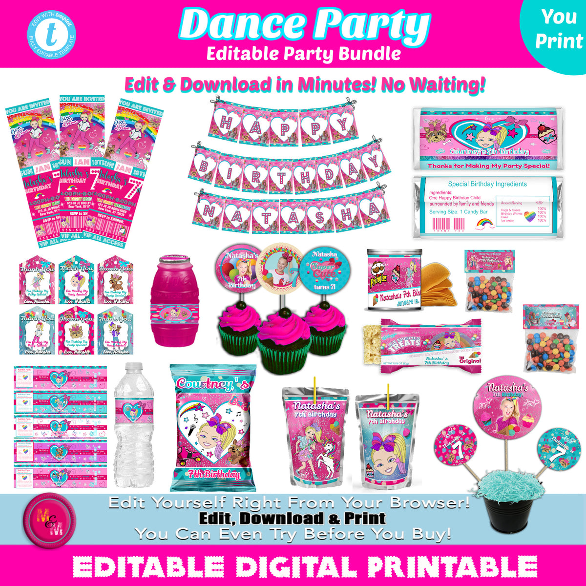 Editable Dance Party Birthday Printable Bundle, Dance Party Birthday P ...
