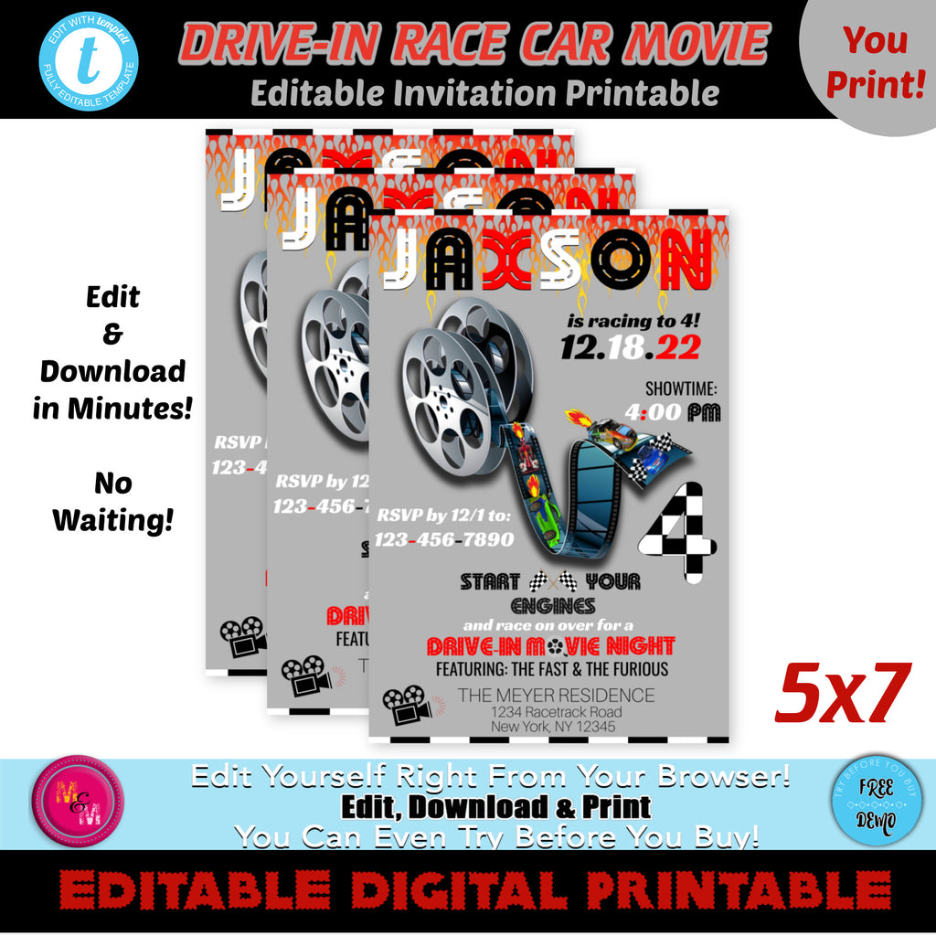 Drive in Movie Party Invitations, Movie Night Invitation – Mug+Mouse ...