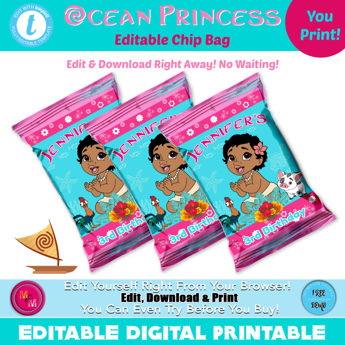 Ocean Princess Party Favor Bags, Ocean Princess Chip Bags – Mug+Mouse ...