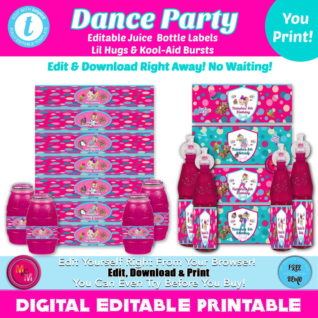 Editable Dance Party Juice Label Printable Set for Lil Hugs and Kool-A ...