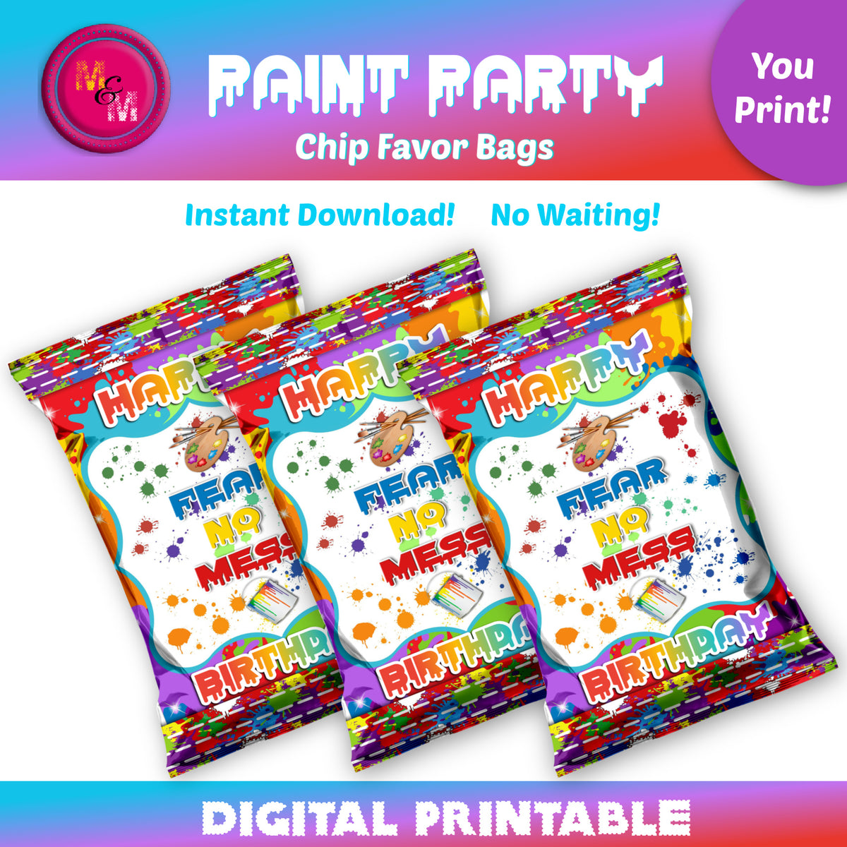 Instant Download Paint Party Chip Bag, Art Party Chip Bag – Mug+Mouse ...