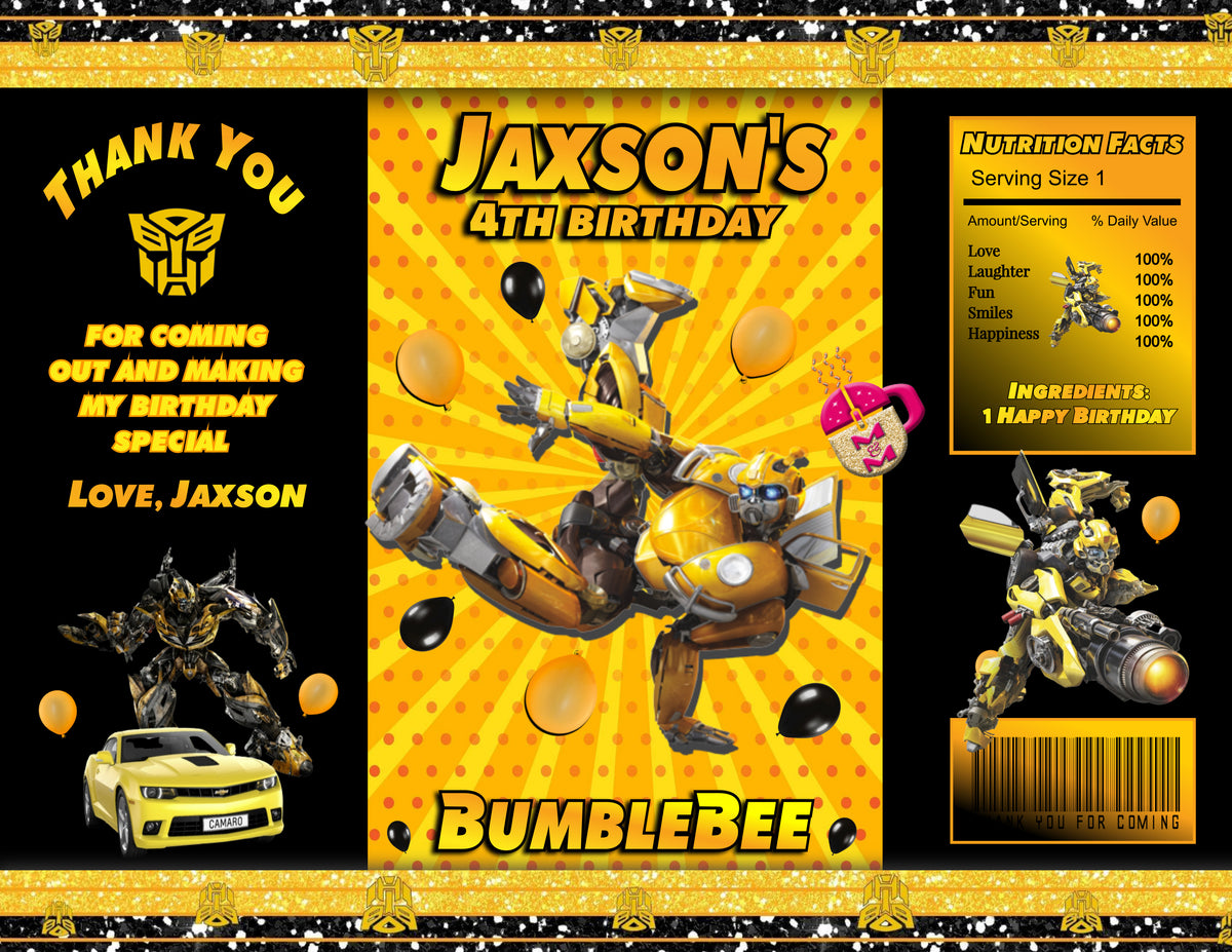 Editable Robot Alien Chip Bag & Juice Pouch Set, Bumblebee Party Favor ...