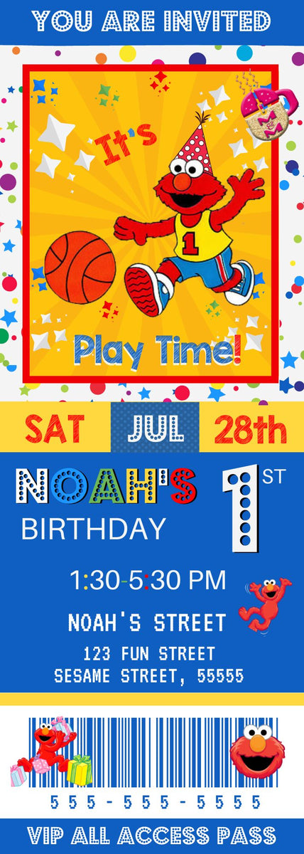 Red Furry Monster Blue Birthday Party Ticket Invitation , Monster Birt ...