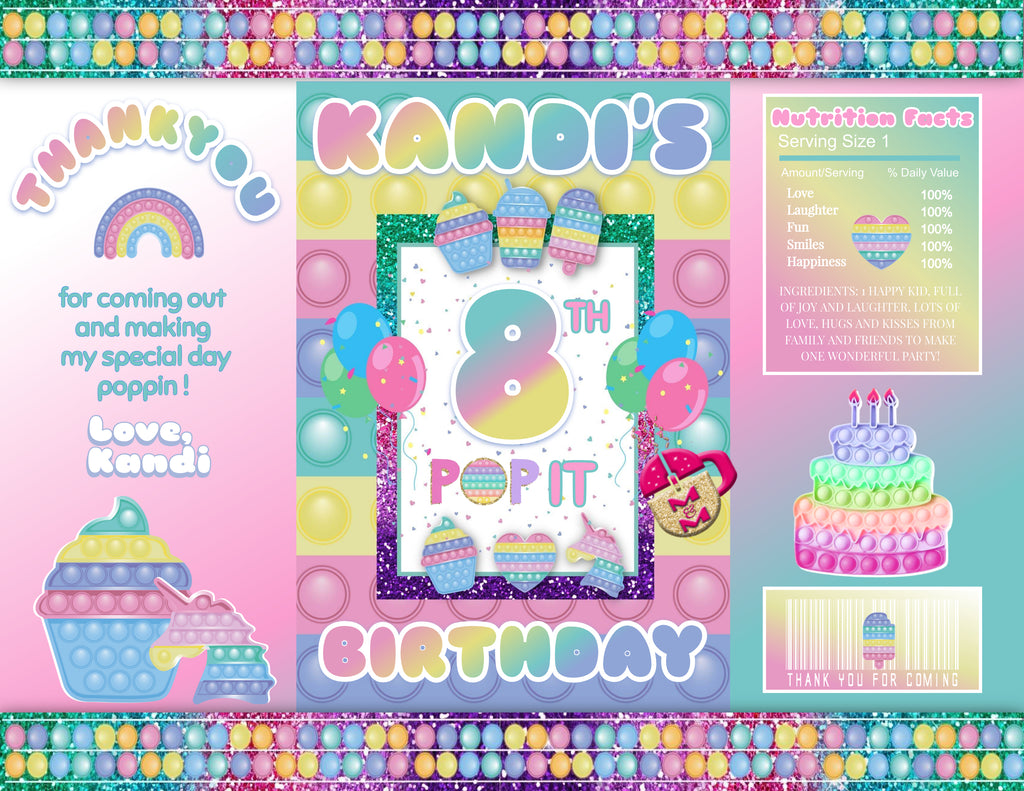 Editable Pop Toy Chip Bag Set, Pop It Party Templates, Pop It Party Fa ...