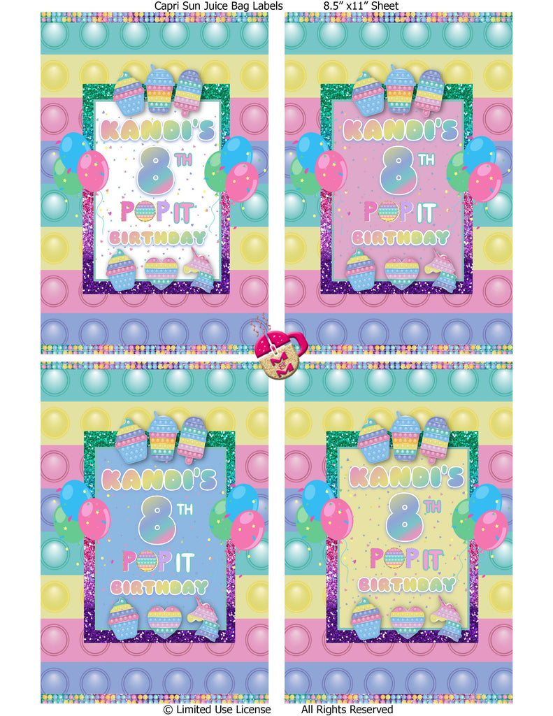 Editable Pop Toy Chip Bag Set, Pop It Party Templates, Pop It Party Fa ...