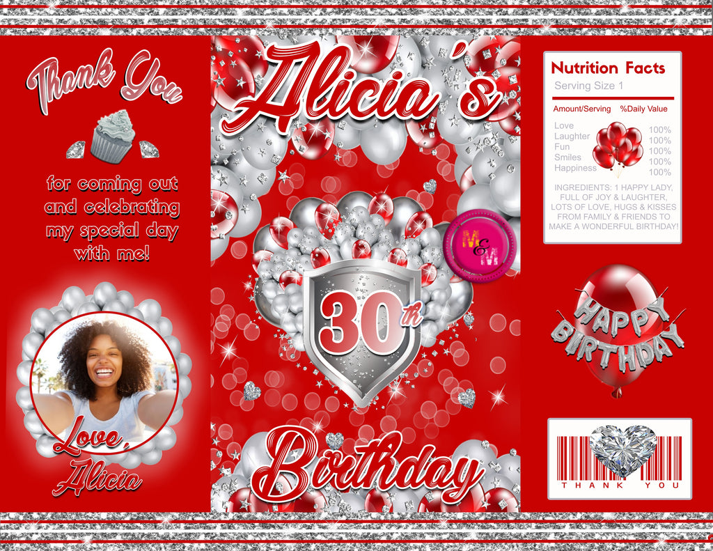 Editable Red & Silver Party Printables, Red & Silver Chip Bag Set, Red ...