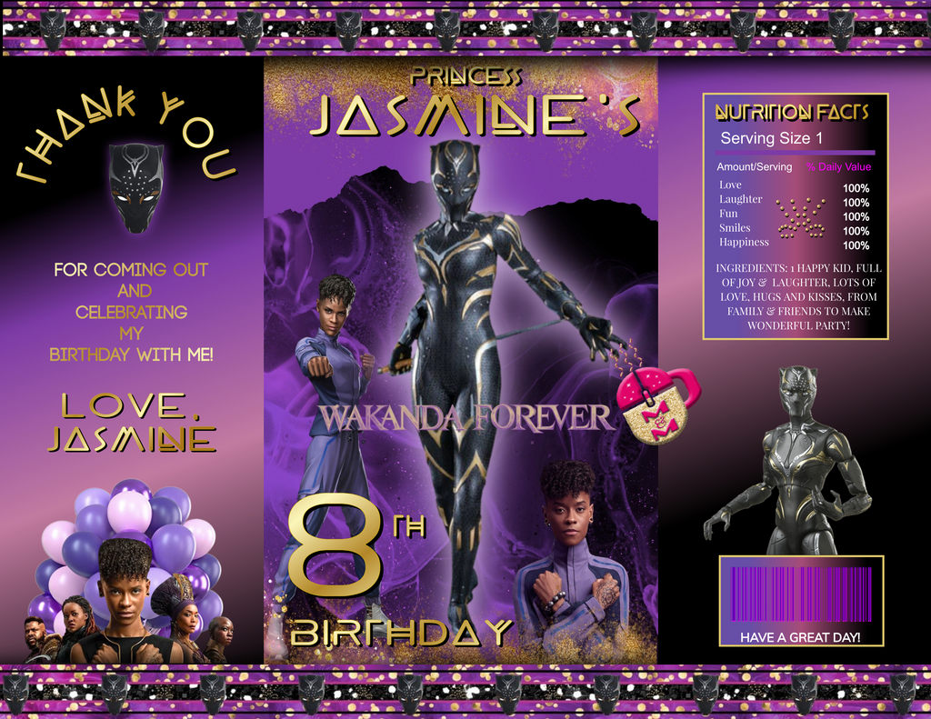 Editable Black Superhero Princess Warrior Chip Bag & Juice Pouch Set ...