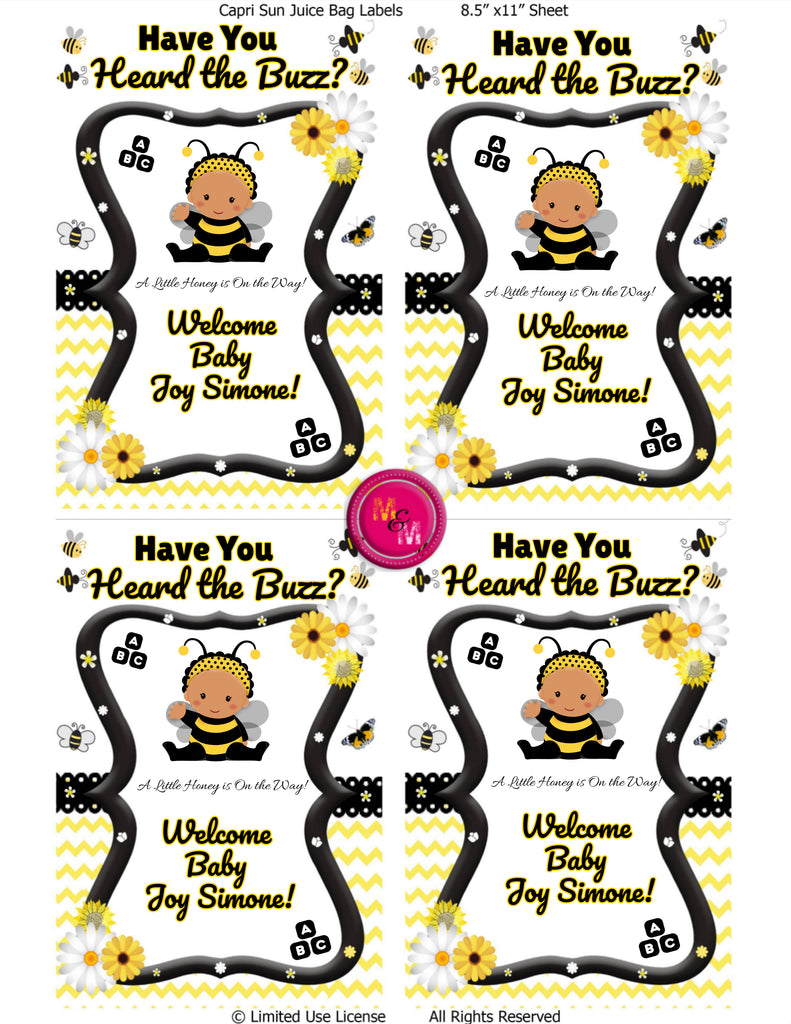 Editable Bumble Bee Baby Shower Chip Bag Set, Bee Baby Shower Party Fa ...