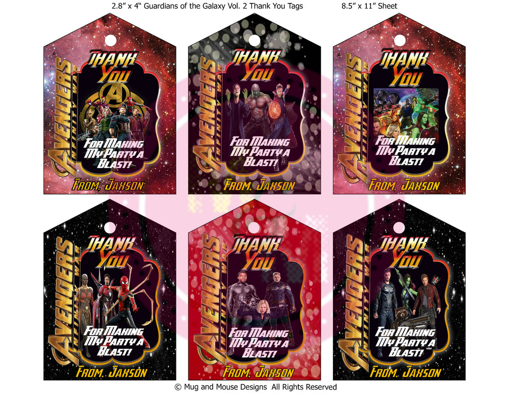 Editable Avengers Infinity War Favor Tags Printable – Mug+Mouse Designs