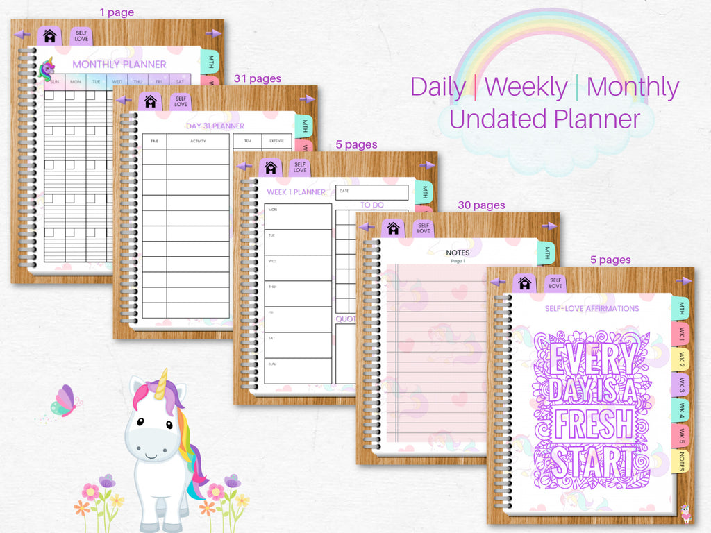 Monthly Weekly Daily Hyperlinked Digital Planner | Unicorn Themed Digi ...