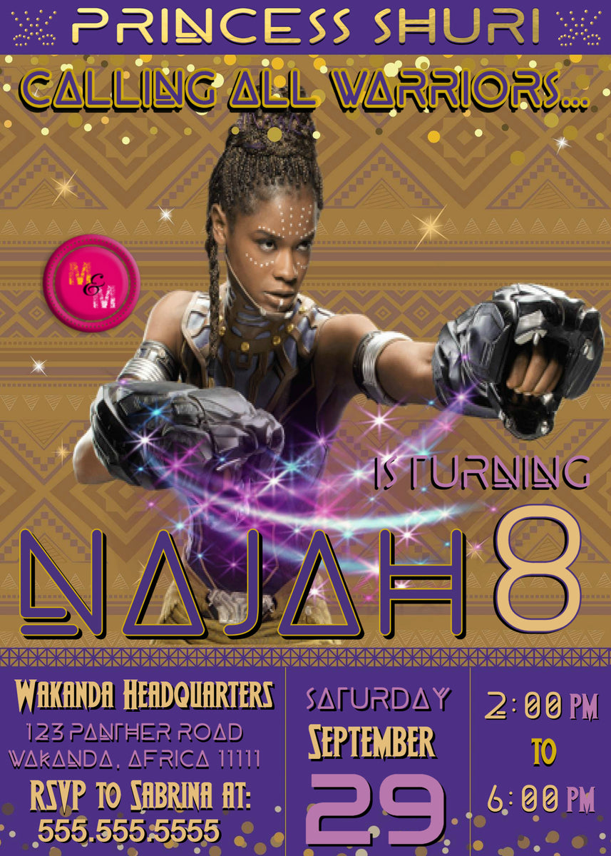 Editable Princess Shuri Birthday Invitation Printable, Shuri Black Pan ...