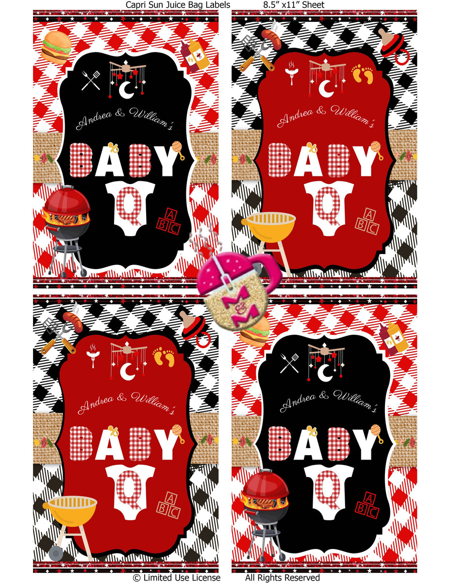 Editable Baby Q Chip Bag & Juice Pouch Set | Baby Q Baby Shower Favors ...