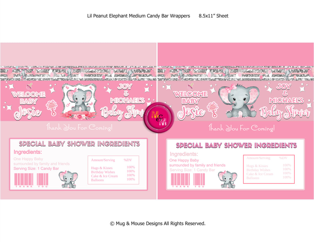 Editable Pink Lil Peanut Elephant Baby Shower Chip Bag Set, Elephant W ...