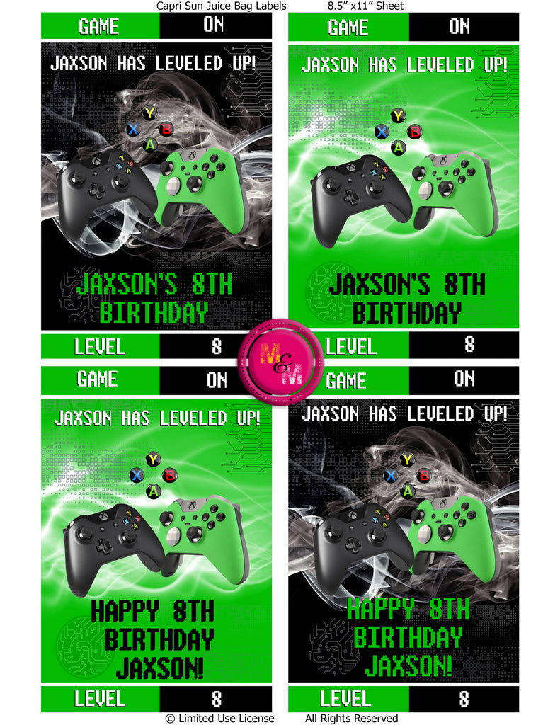 Editable Gamer Party Mini Bundle Set, Video Game Chip Bag, Video Game ...