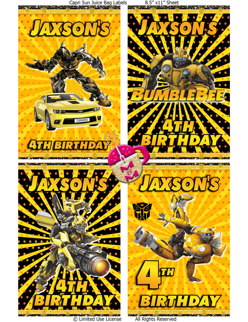 Editable Robot Alien Chip Bag & Juice Pouch Set, Bumblebee Party Favor ...