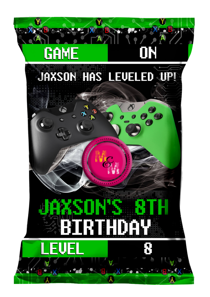 Editable Gamer Party Mini Bundle Set, Video Game Chip Bag, Video Game ...