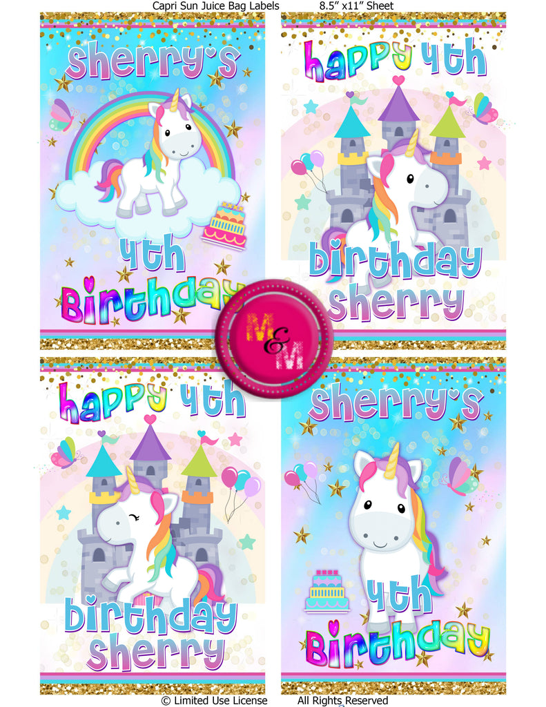 Editable Unicorn Birthday Printable Set, Unicorn Capri Sun Labels, Uni ...